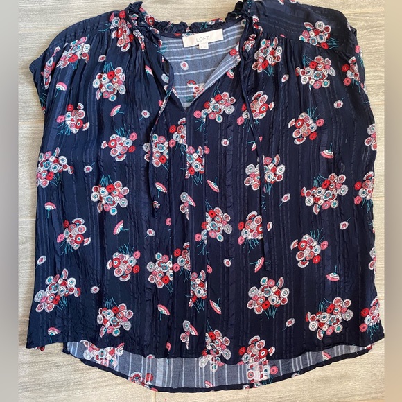 LOFT | Tops | Loft Navy Blue Floral Top | Poshmark
